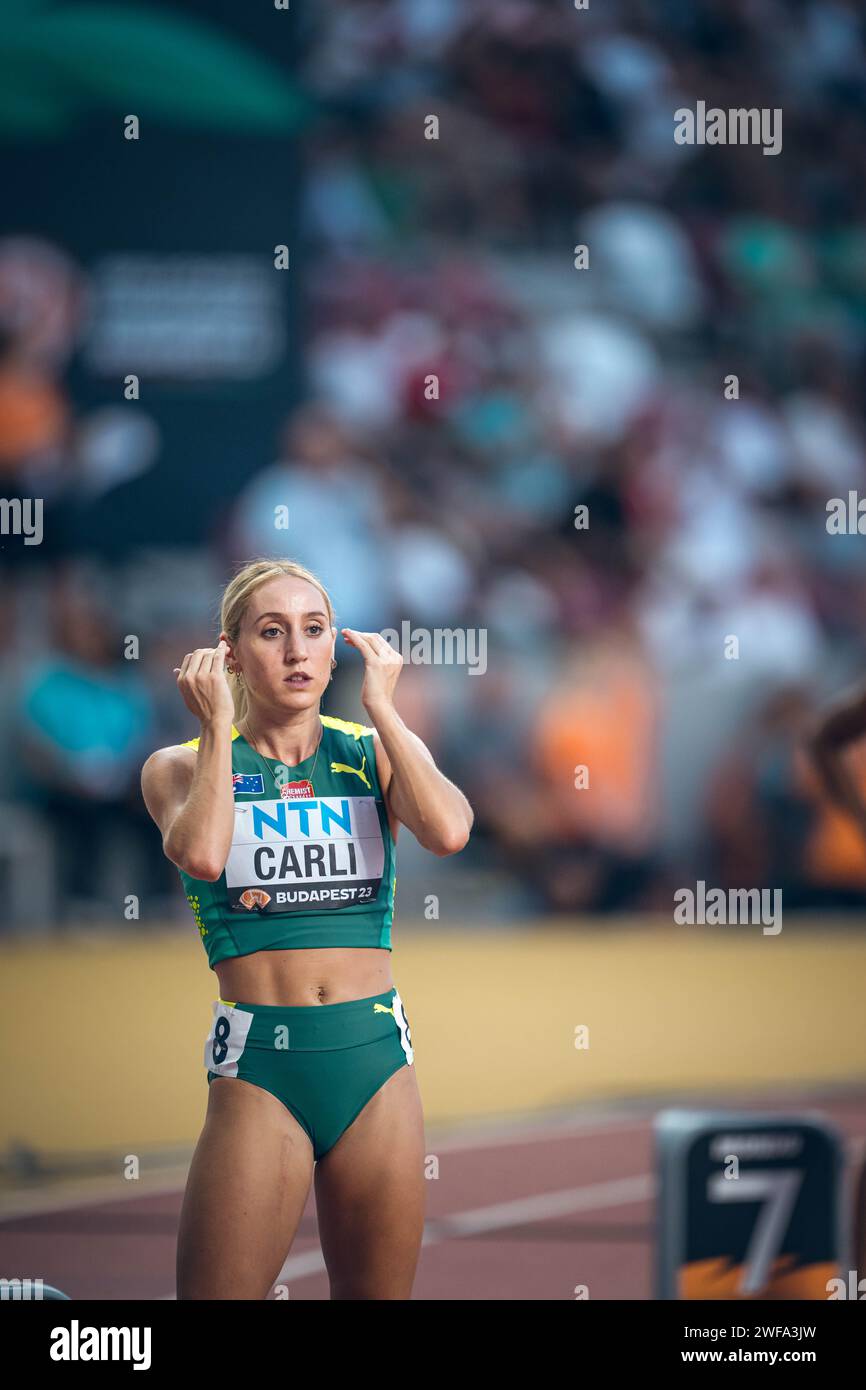 Sarah Carli participating in the 400 meters hurdles at the World ...