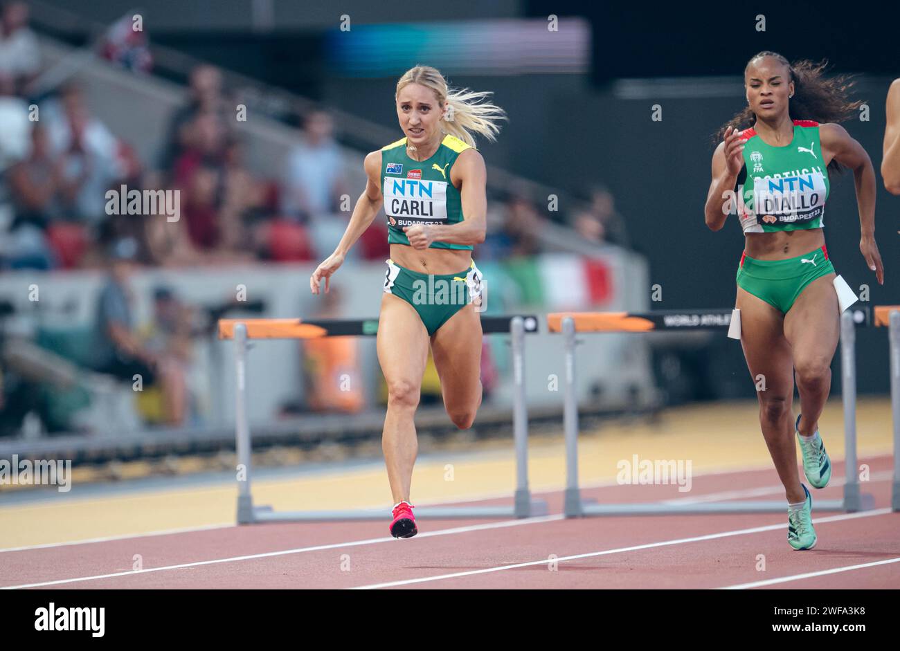 Sarah Carli participating in the 400 meters hurdles at the World ...