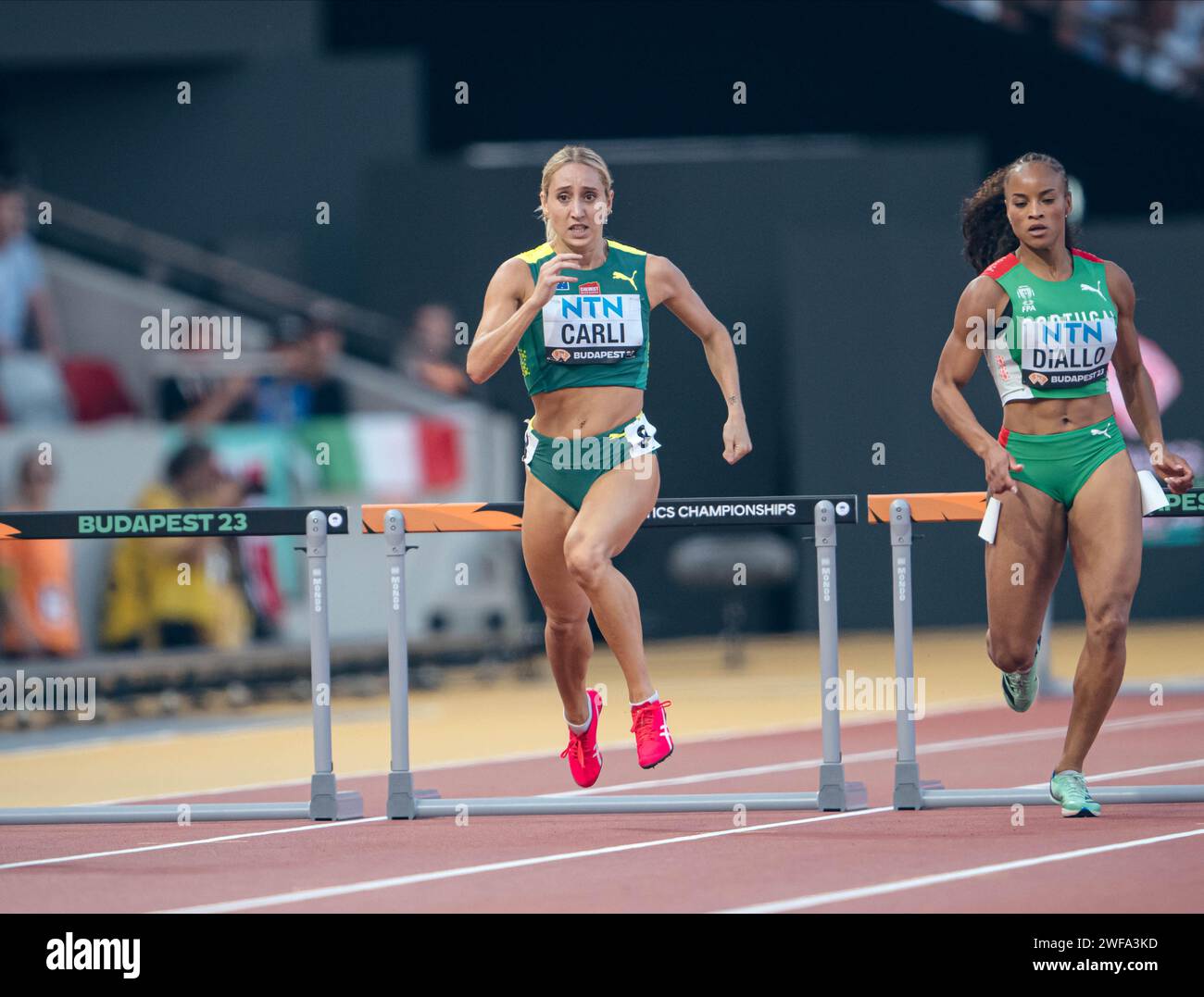Sarah Carli participating in the 400 meters hurdles at the World ...