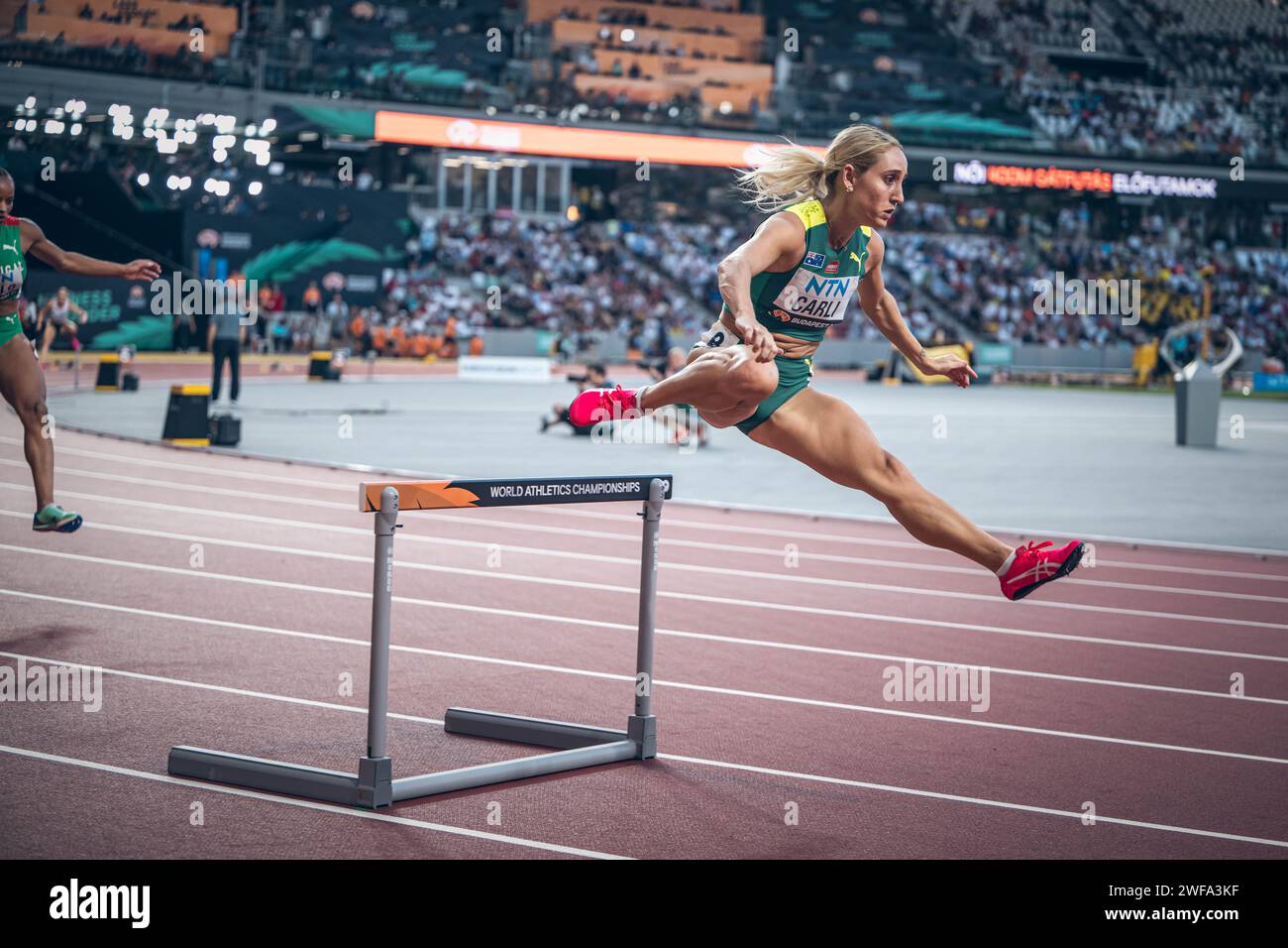 Sarah Carli participating in the 400 meters hurdles at the World ...