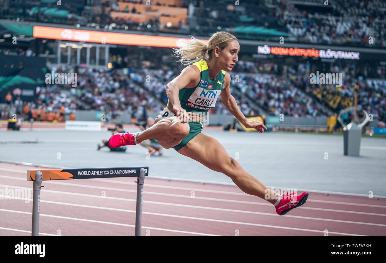 Sarah Carli participating in the 400 meters hurdles at the World ...