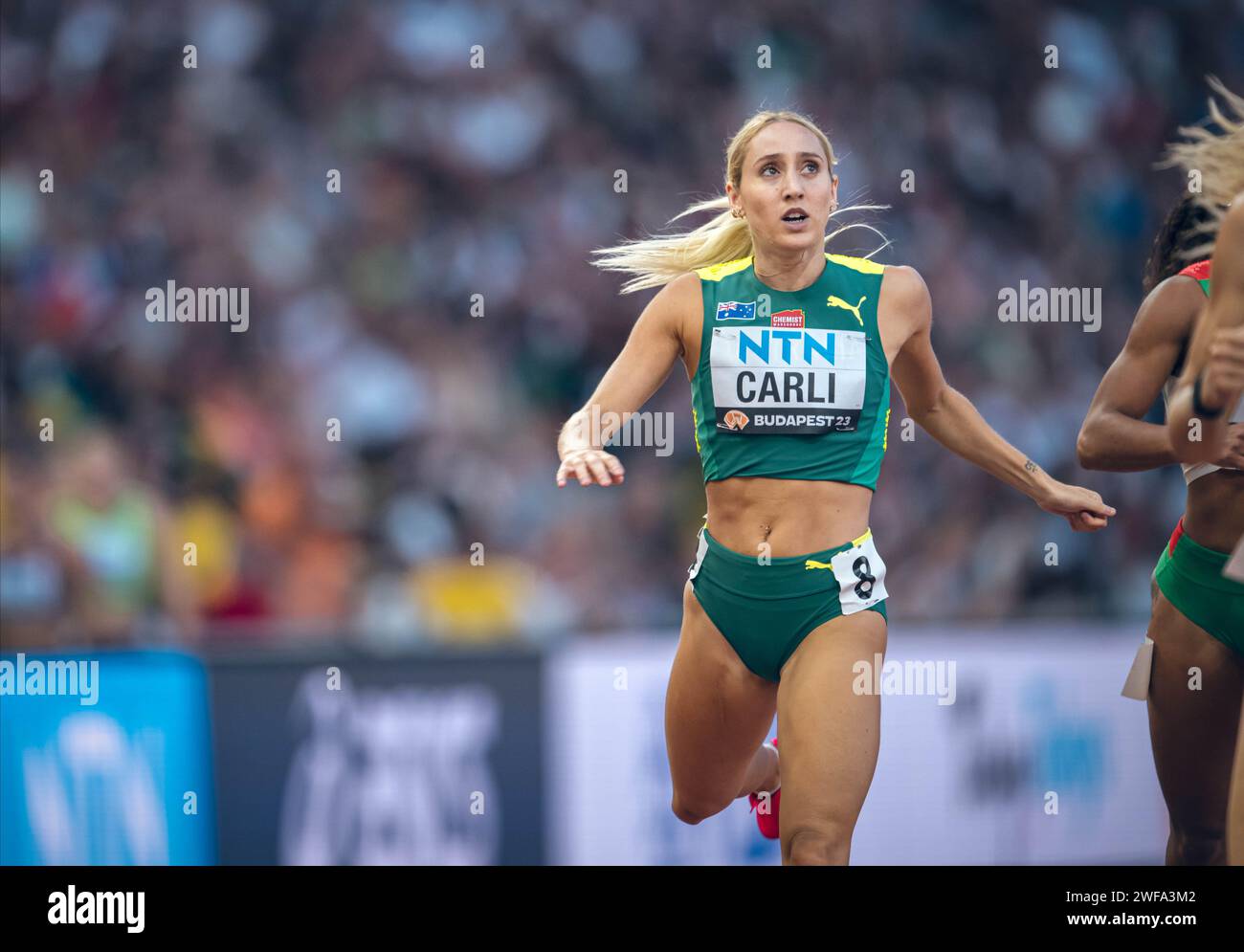 Sarah Carli participating in the 400 meters hurdles at the World ...