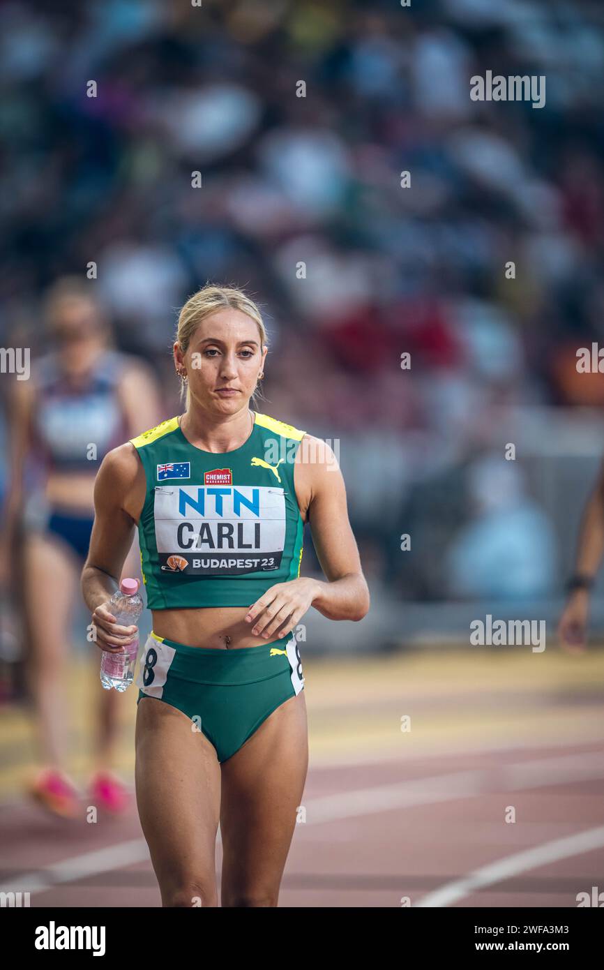 Sarah Carli participating in the 400 meters hurdles at the World ...