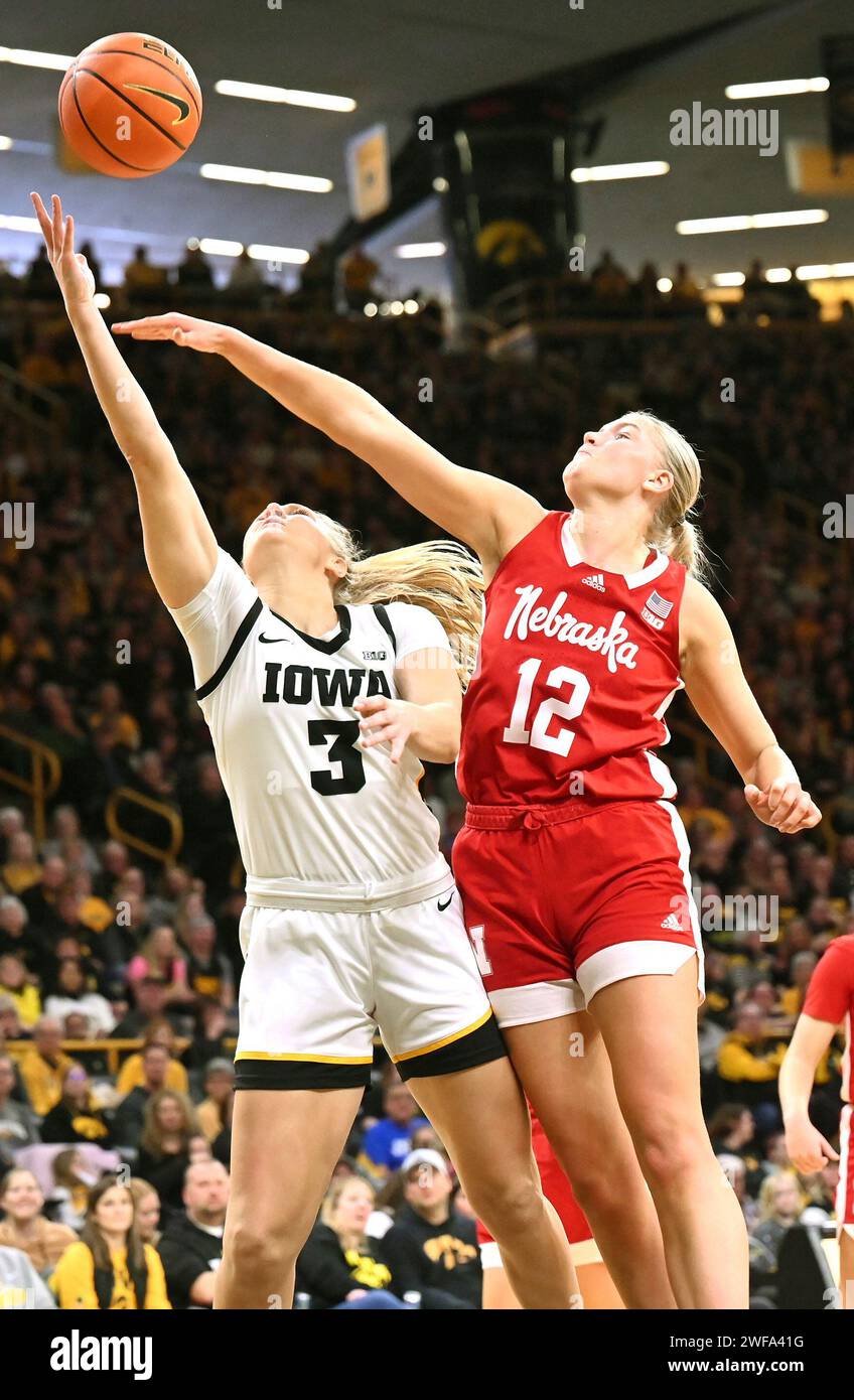 IOWA CITY, IA - JANUARY 27: Nebraska forward Jessica Petrie (12) tries ...