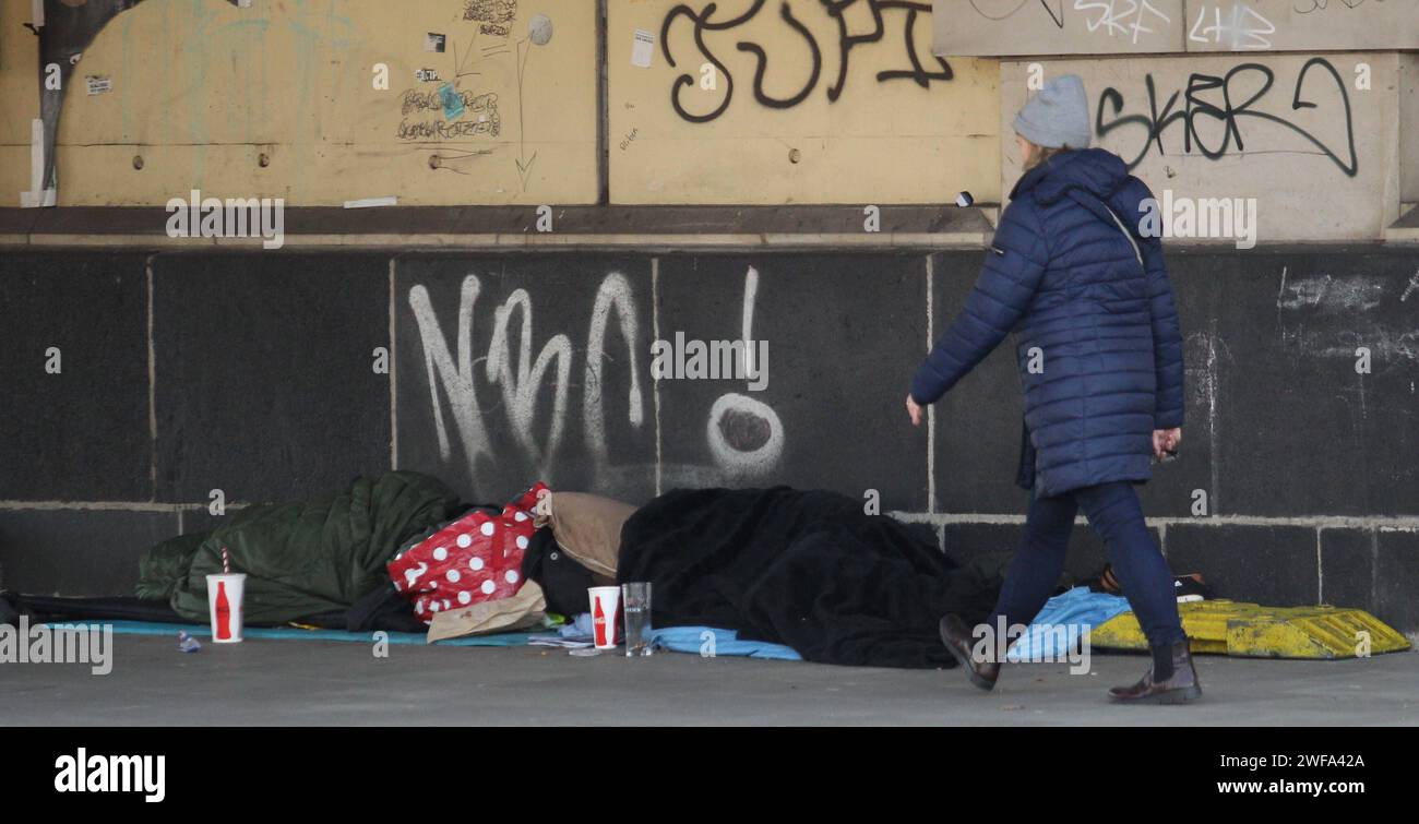 Homeless people sleeping under bridge hi-res stock photography and ...