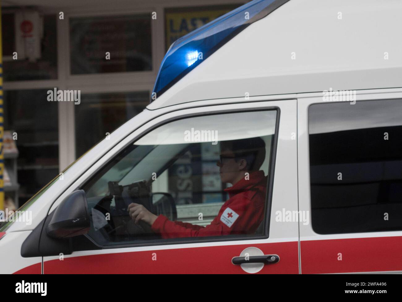 blue light operation of a rescue service, ambulance with blue light an ...