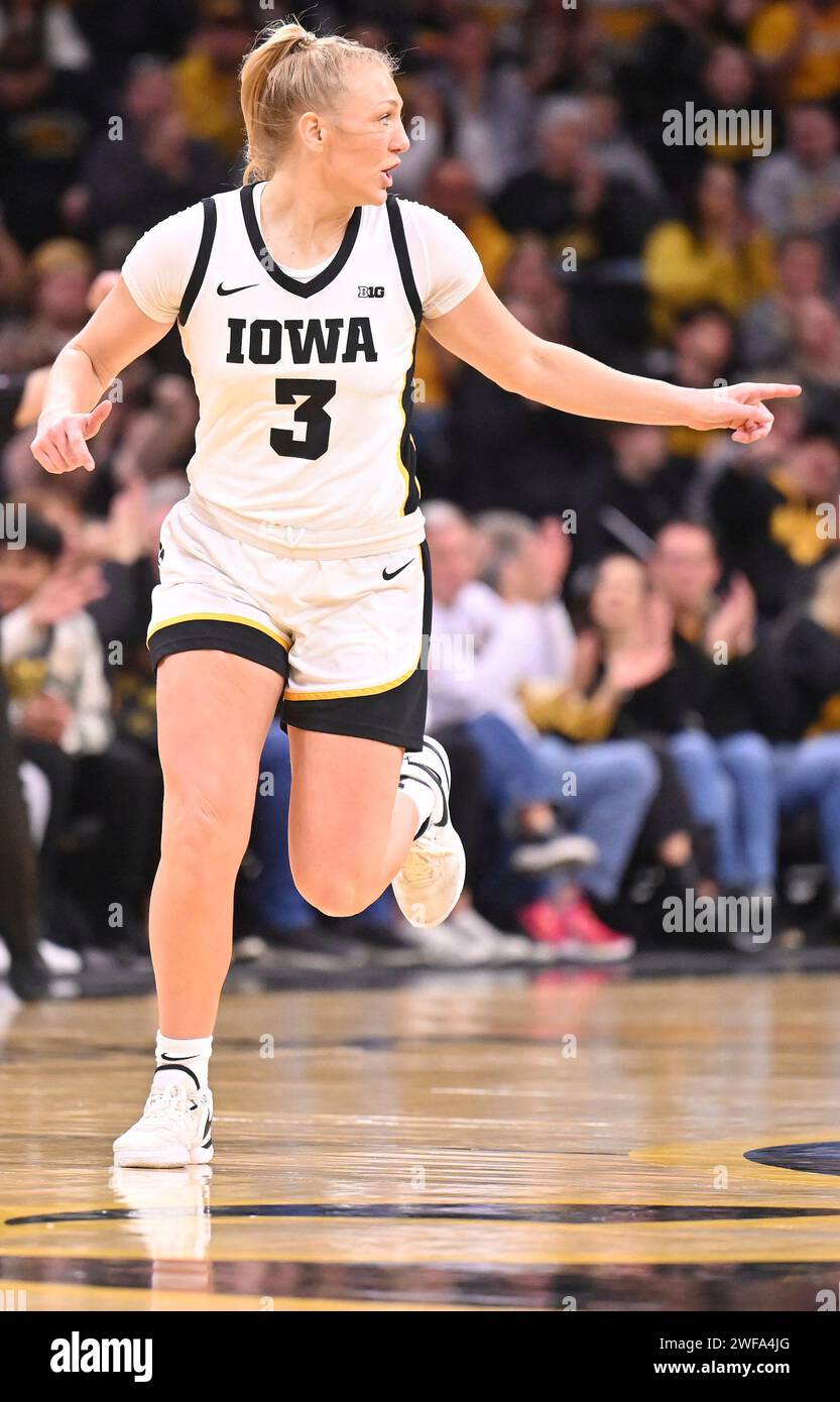 IOWA CITY, IA - JANUARY 27: Iowa guard Sydney Affolter (3) reacts after ...