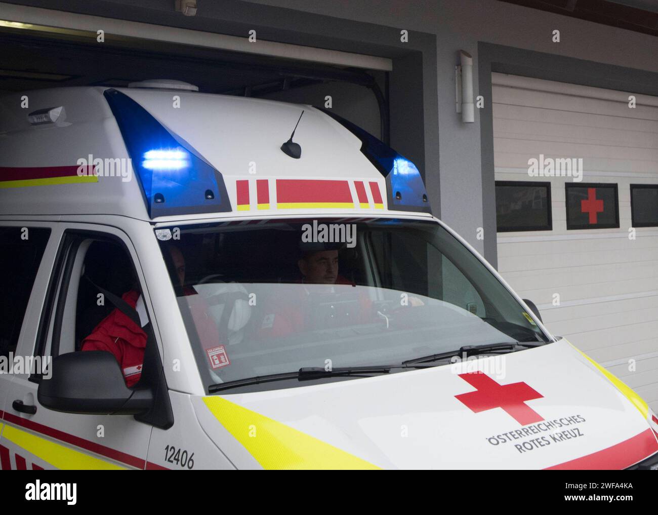 blue light operation of a rescue service, ambulance with blue light an ...