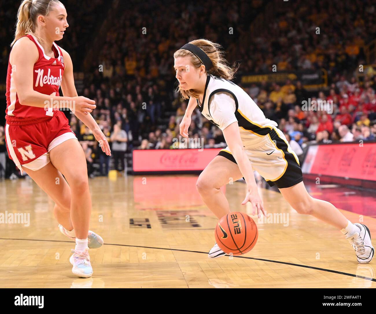 IOWA CITY, IA - JANUARY 27: Iowa guard Molly Davis (1) drives to the ...