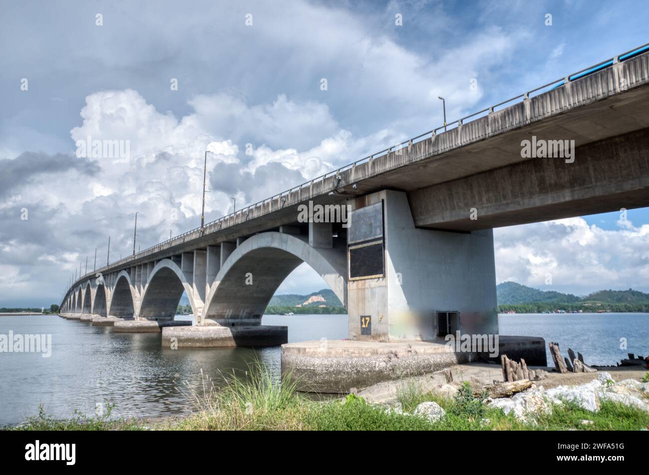 daytime scene activity around the concrete bridge Stock Photo - Alamy