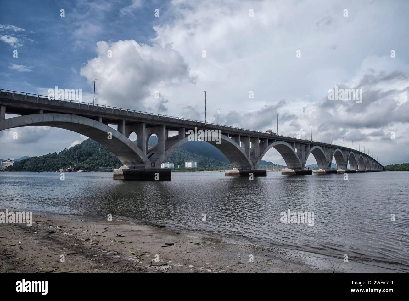 daytime scene activity around the concrete bridge Stock Photo - Alamy