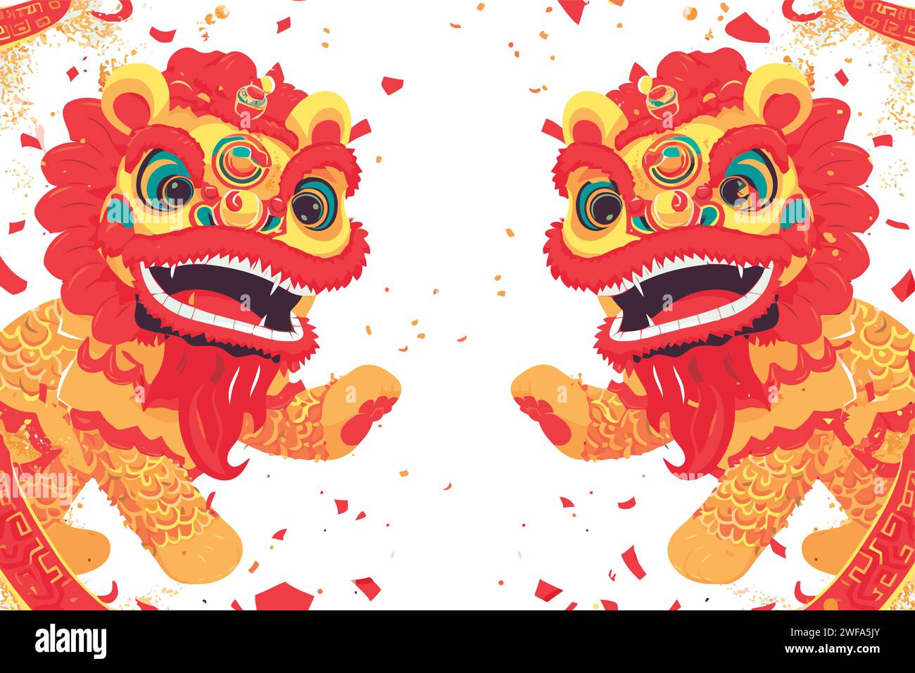Chinese lions dancing celebration show white background Stock Vector ...