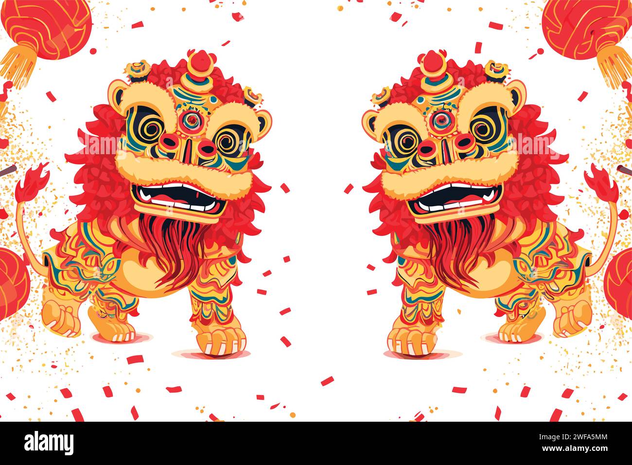 Chinese lions dancing celebration show white background Stock Vector ... Chinese lions dancing celebration show white background Stock Vector ...