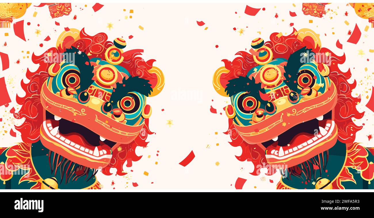 Chinese lions dancing celebration show white background Stock Vector ... Chinese lions dancing celebration show white background Stock Vector ...