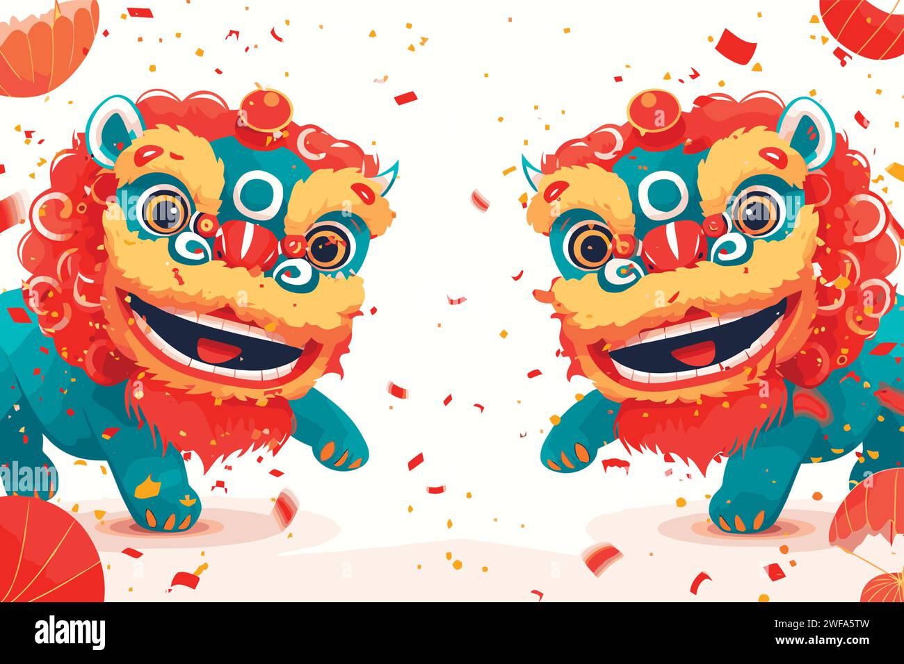 Chinese lions dancing celebration show white background Stock Vector ...