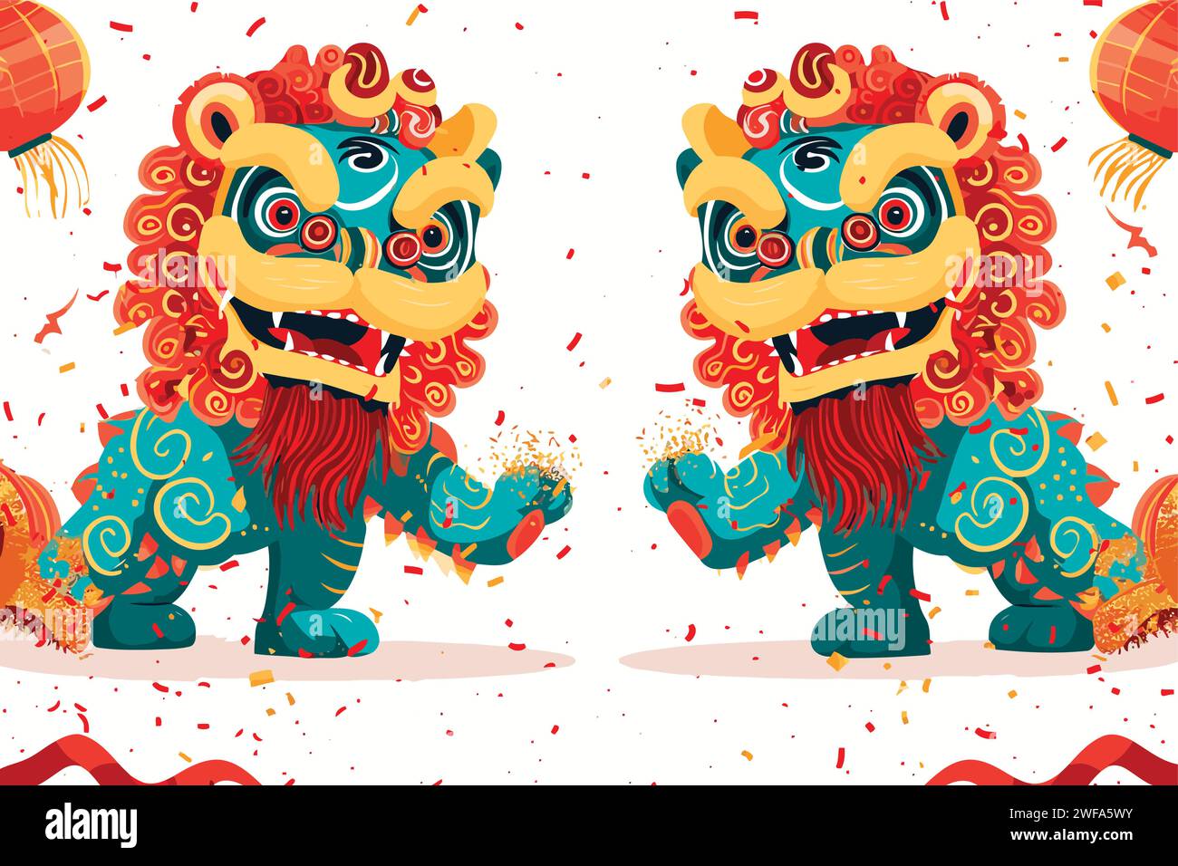 Chinese lions dancing celebration show white background Stock Vector ... Chinese lions dancing celebration show white background Stock Vector ...