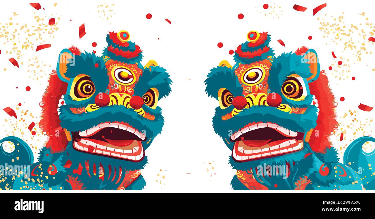 Chinese lions dancing celebration show white background Stock Vector ... Chinese lions dancing celebration show white background Stock Vector ...