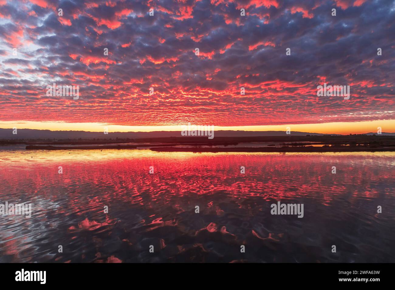 Vibrant Sunset and reflection. Palo Alto Baylands, Northern California ...
