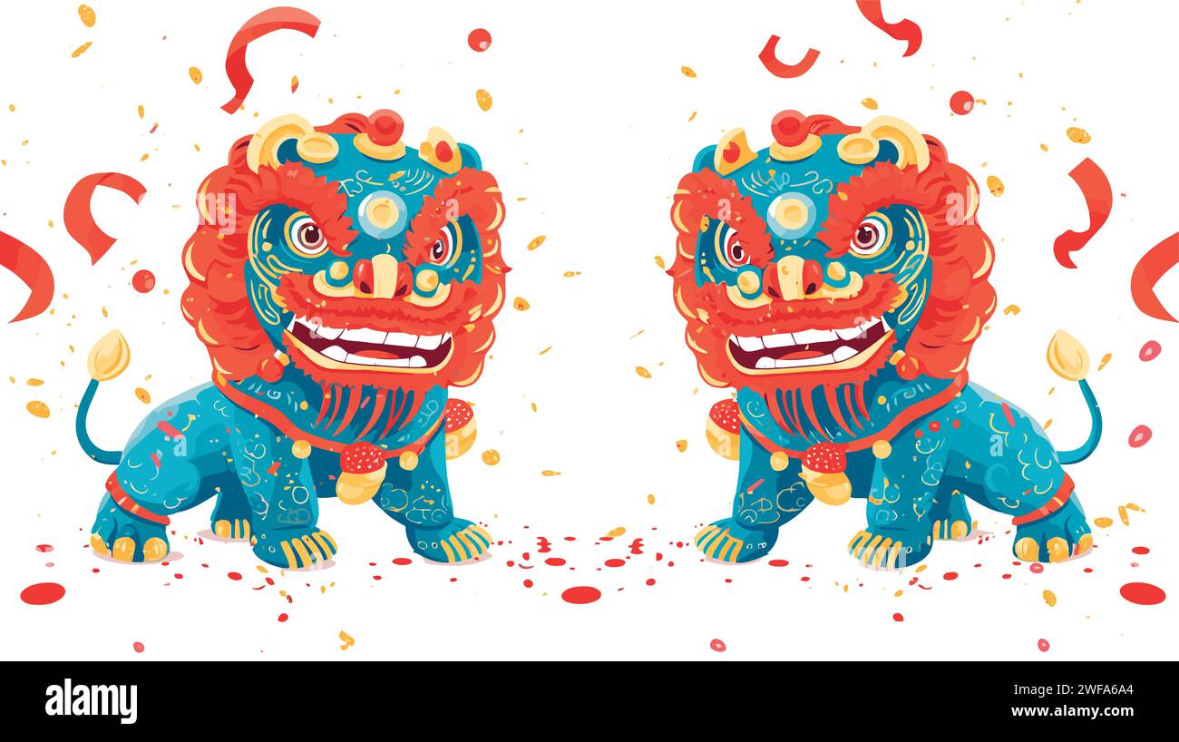 Chinese lions dancing celebration show white background Stock Vector ... Chinese lions dancing celebration show white background Stock Vector ...