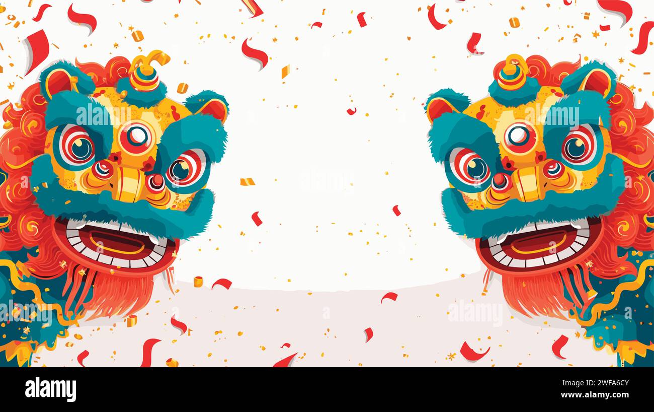 Chinese lions dancing celebration show white background Stock Vector ...