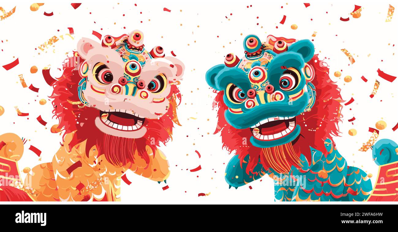 Chinese lions dancing celebration show white background Stock Vector ... Chinese lions dancing celebration show white background Stock Vector ...