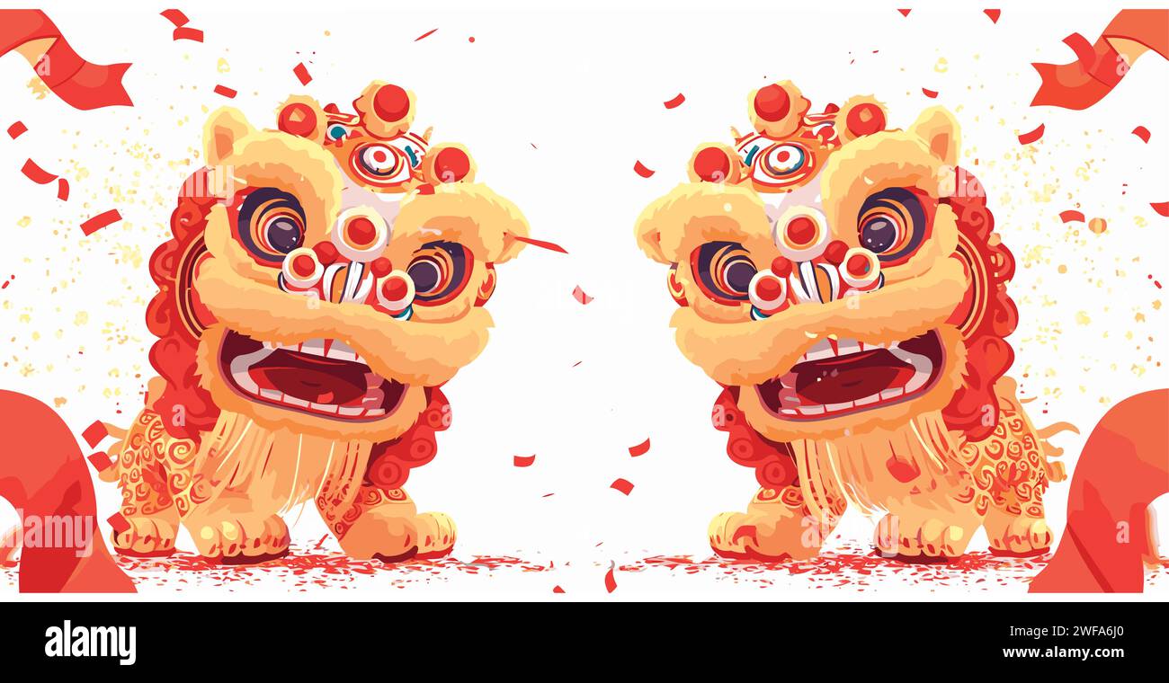 Chinese lions dancing celebration show white background Stock Vector ... Chinese lions dancing celebration show white background Stock Vector ...