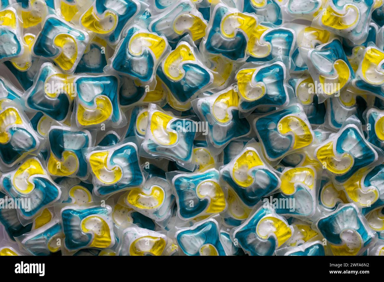 Dishwasher detergent capsules and or laundry soap full frame background ...