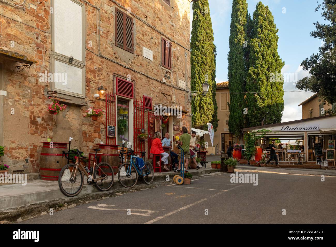 Piazza Alberto square in the medieval village of the Tuscan Maremma ...