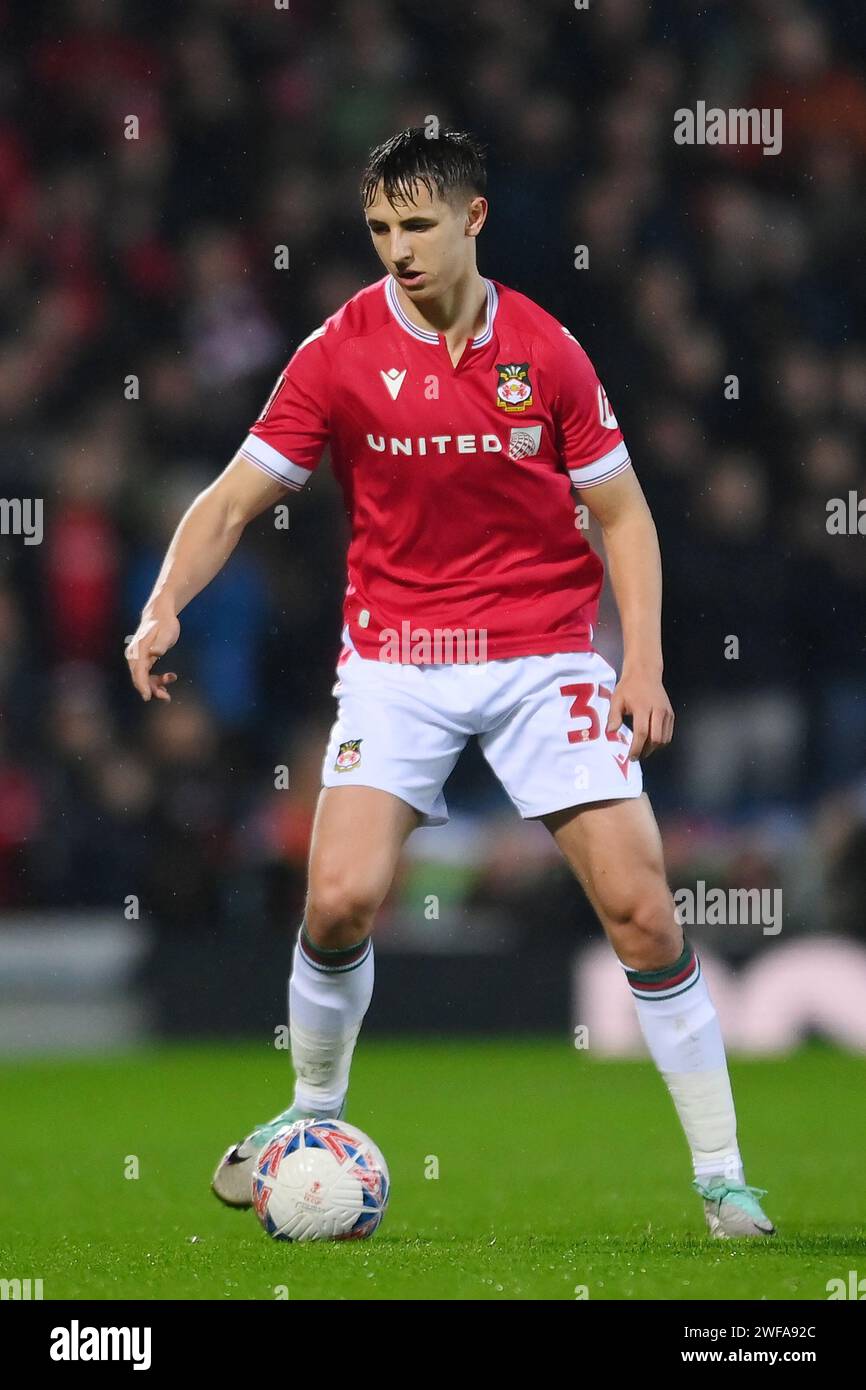 Blackburn, UK. 29th Jan, 2024. Max Cleworth of Wrexham during the The ...
