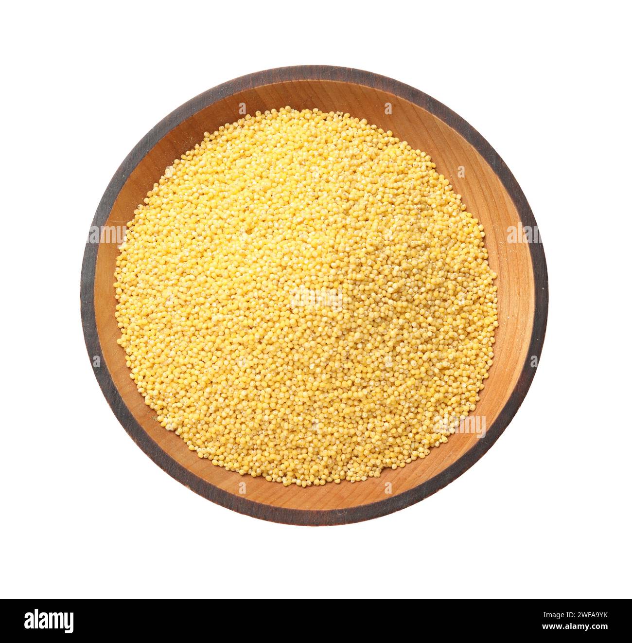 Dry millet seeds in bowl isolated on white, top view Stock Photo - Alamy