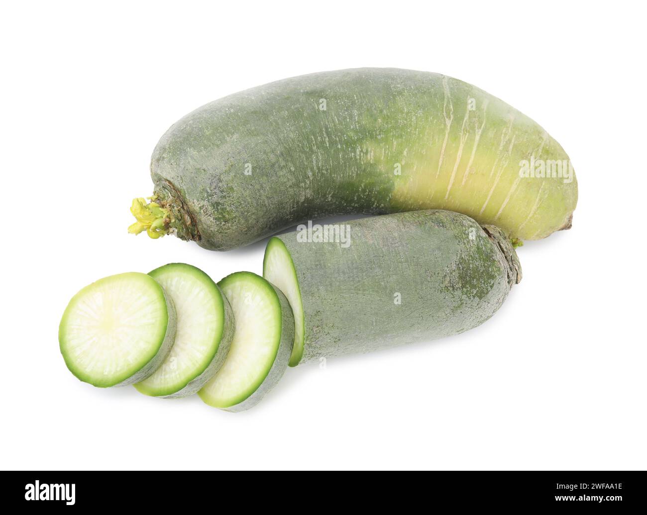 Green daikon radishes isolated on white, top view Stock Photo - Alamy