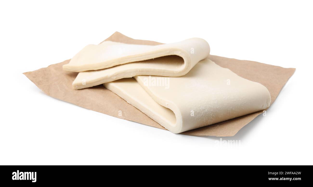 Raw puff pastry dough isolated on white Stock Photo - Alamy