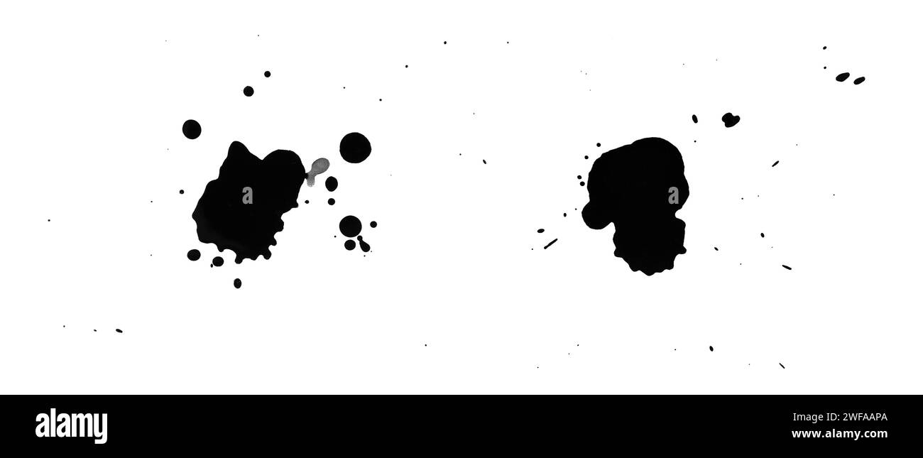 Blots of black ink isolated on white, top view Stock Photo - Alamy