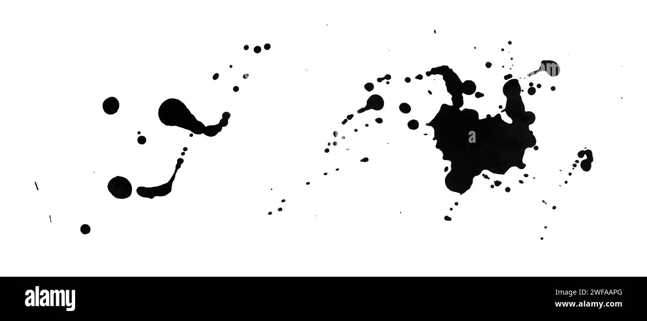 Blots of black ink isolated on white, top view Stock Photo - Alamy