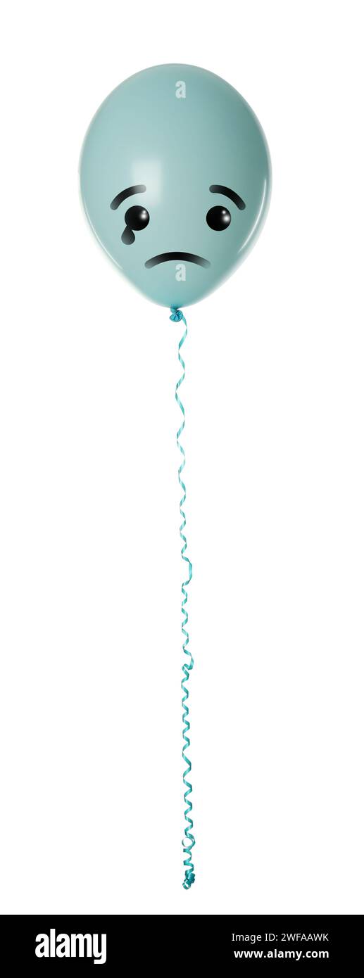 Cyan balloon with sad face on white background Stock Photo - Alamy