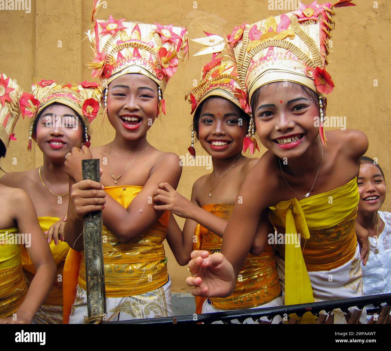 Children from a small village dressed in traditional Balinese dance ...