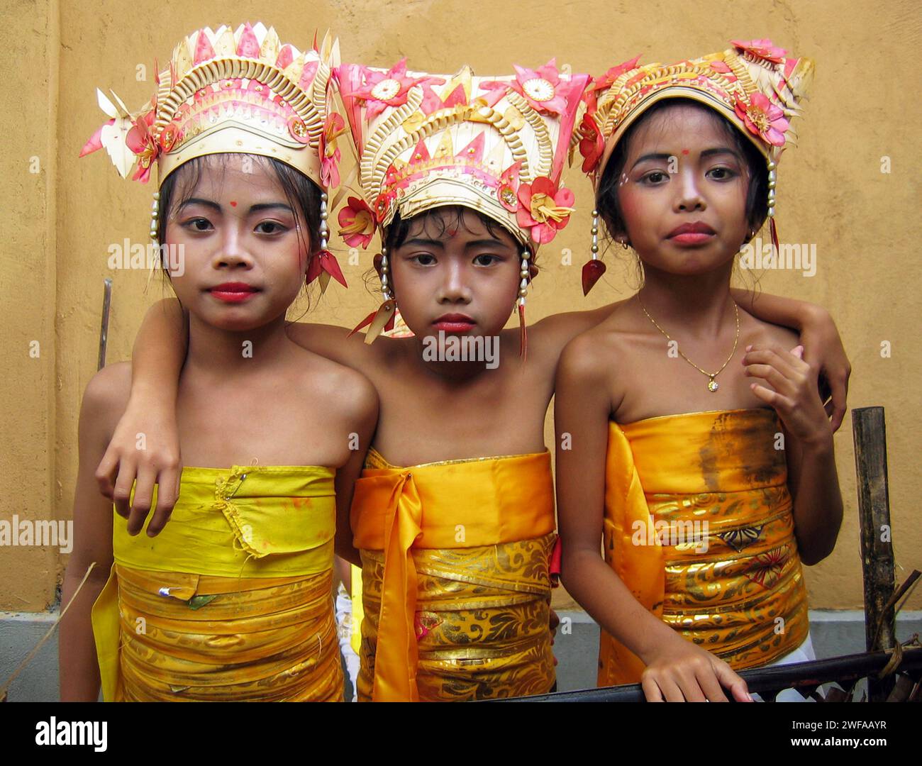 Children from a small village dressed in traditional Balinese dance ...