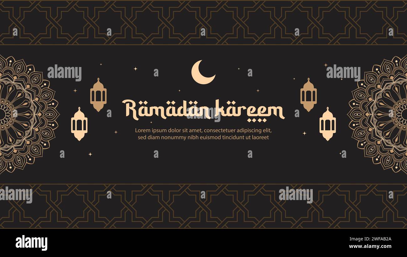 Ramadan Kareem greeting card background with lantern, crescent moon ...