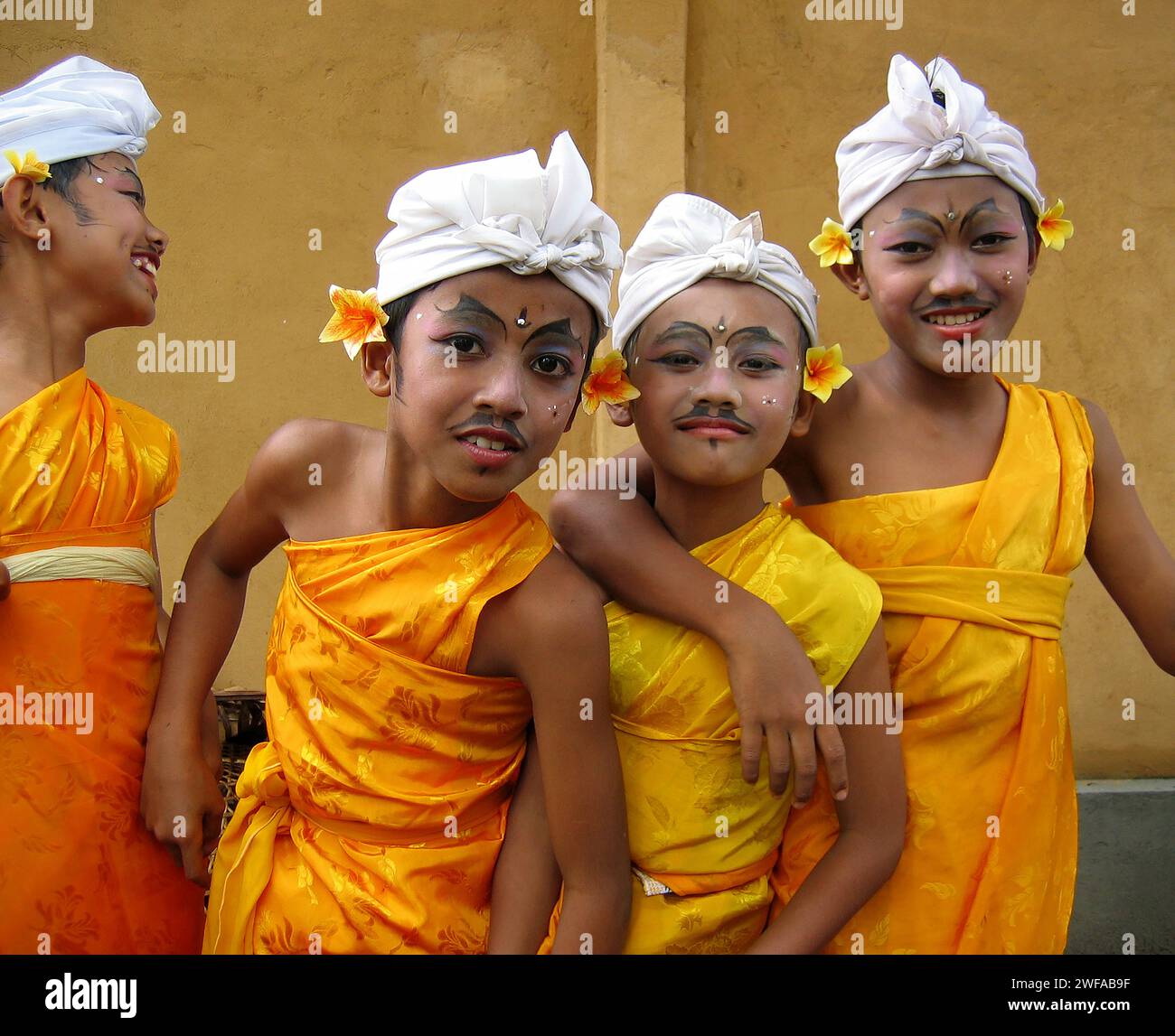 Children from a small village dressed in traditional Balinese dance ...