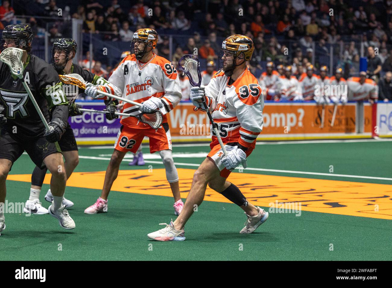 January 13th, 2024: Buffalo Bandits forward Chase Fraser (95) makes a ...