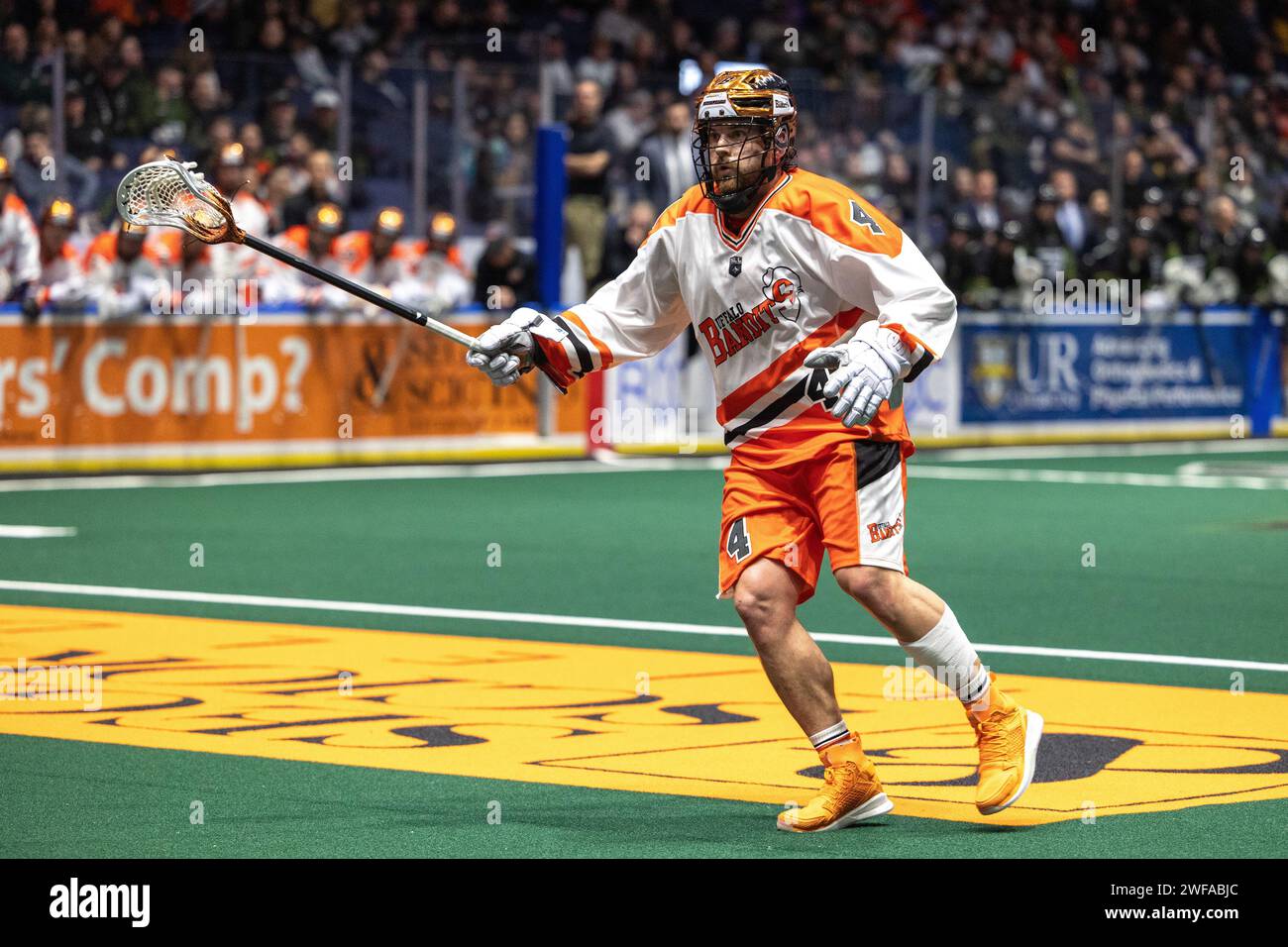 January 13th, 2024: Buffalo Bandits transitional Ian MacKay (4) runs in the second quarter ...