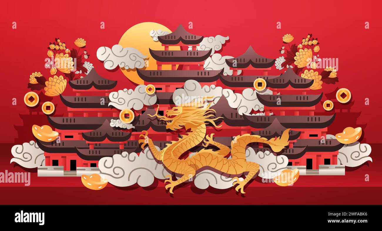 chinese new year of dragon icon zodiac sign for greeting card asian ...