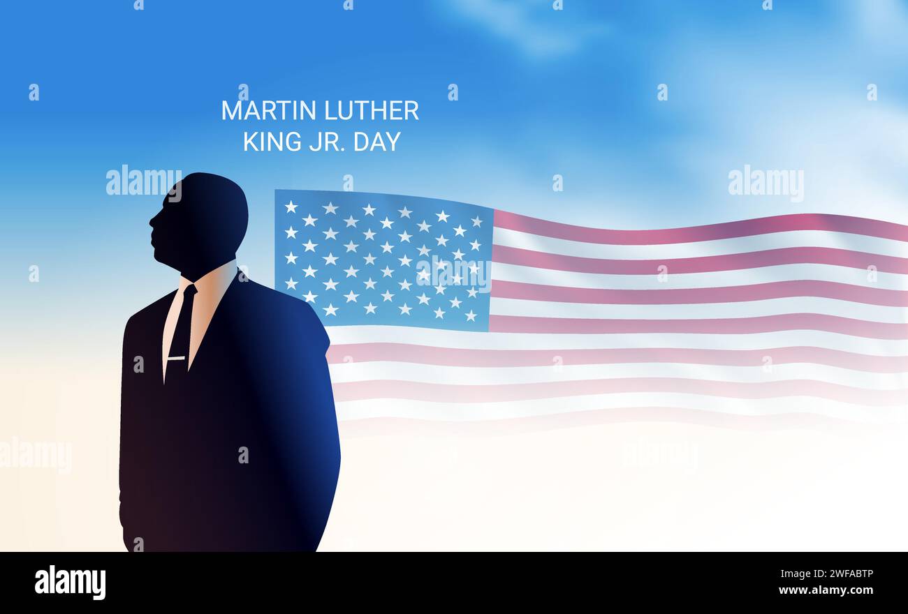 Martin Luther King Jr. Day black man and USA flag MLK banner horizontal ...