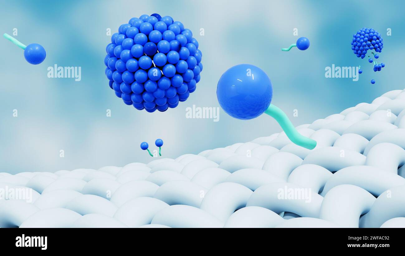 3d rendering of the soap molecules form structures called micelles. it ...