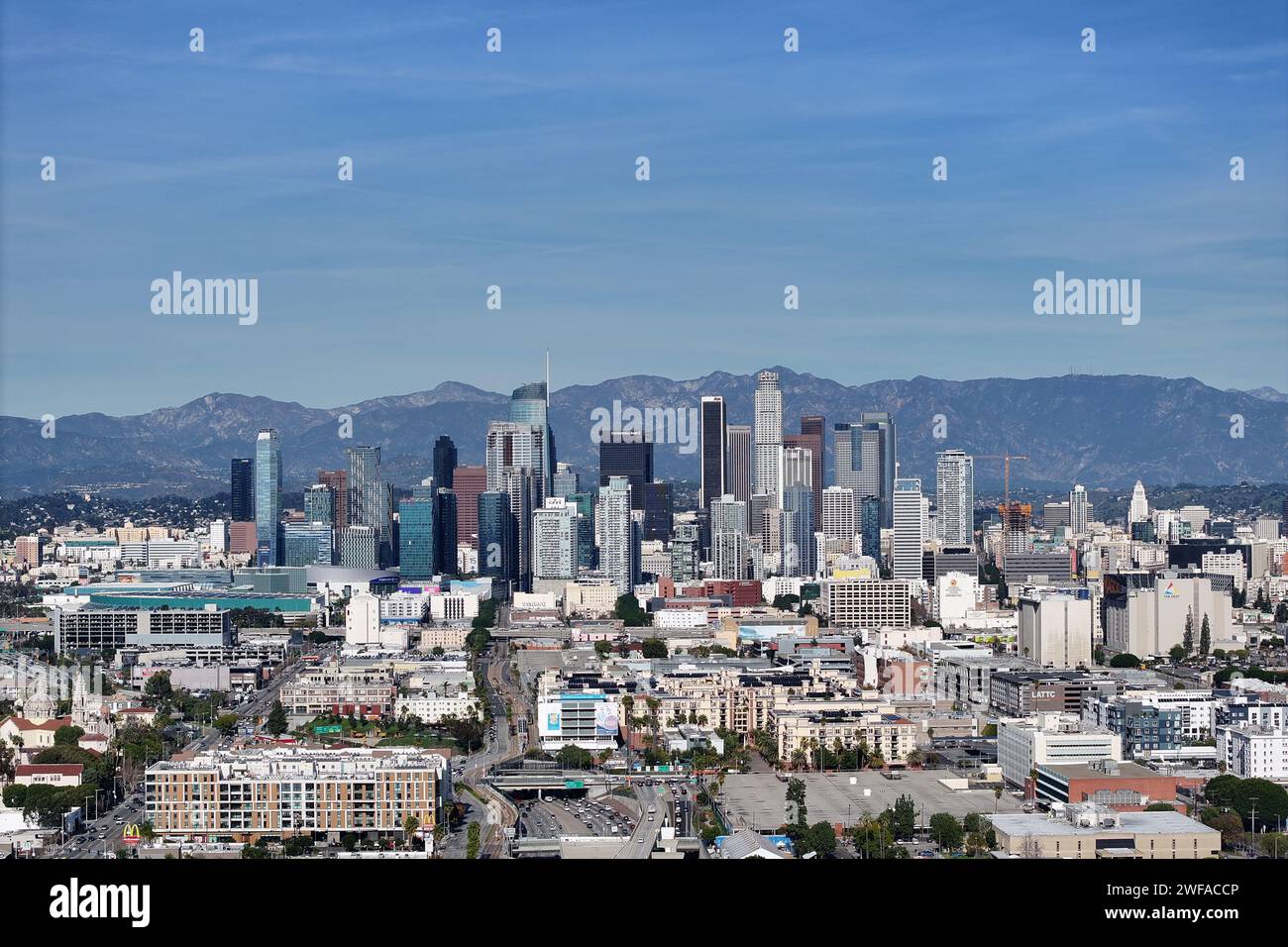 The downtown skyline, Sunday, Jan. 28, 2024, in Los Angeles Stock Photo ...