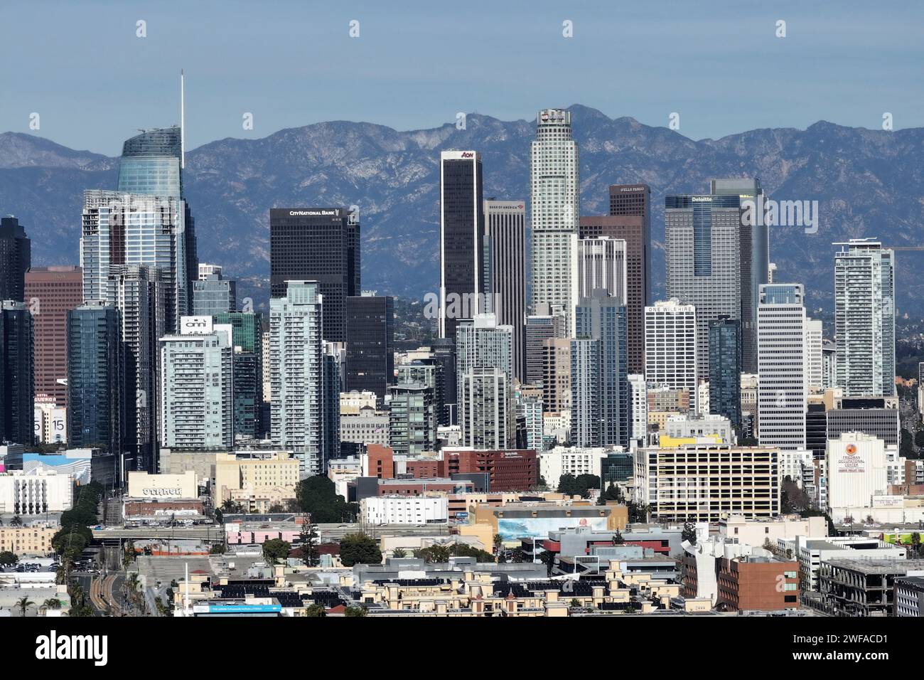 The downtown skyline, Sunday, Jan. 28, 2024, in Los Angeles Stock Photo ...