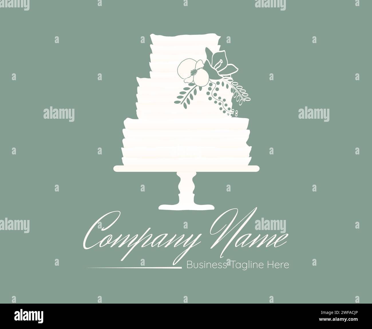 Elegant White Cake Bakery Logo in Luxury Style on Light Green ...