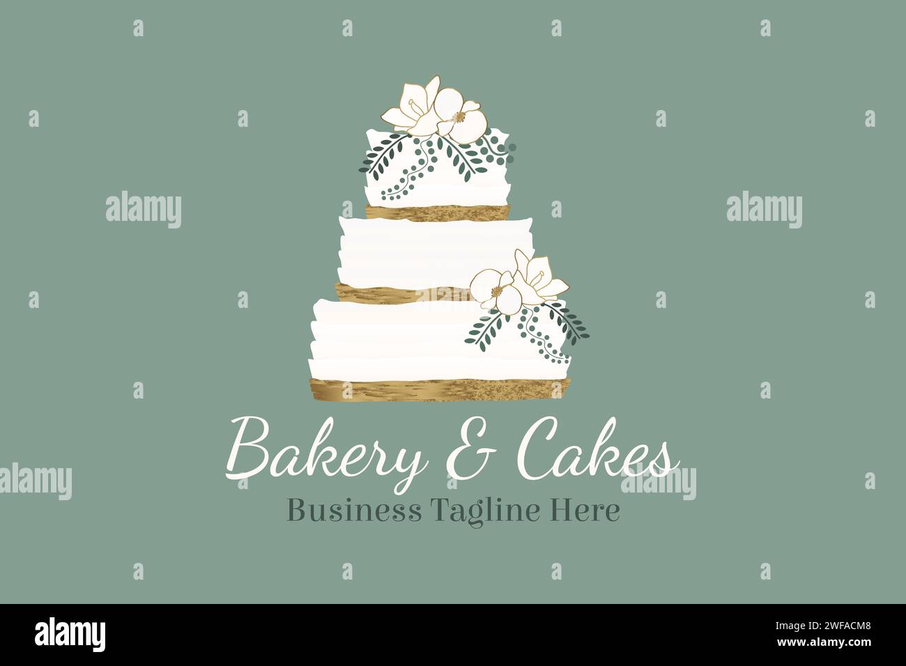 Elegant Cake Bakery Logo Design in White, Green and Gold Colors Stock ...
