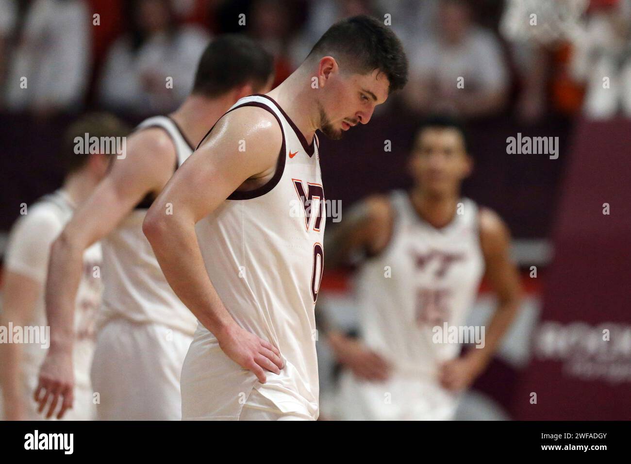 Virginia Tech's Hunter Cattoor (0) pauses in the final moments of an ...