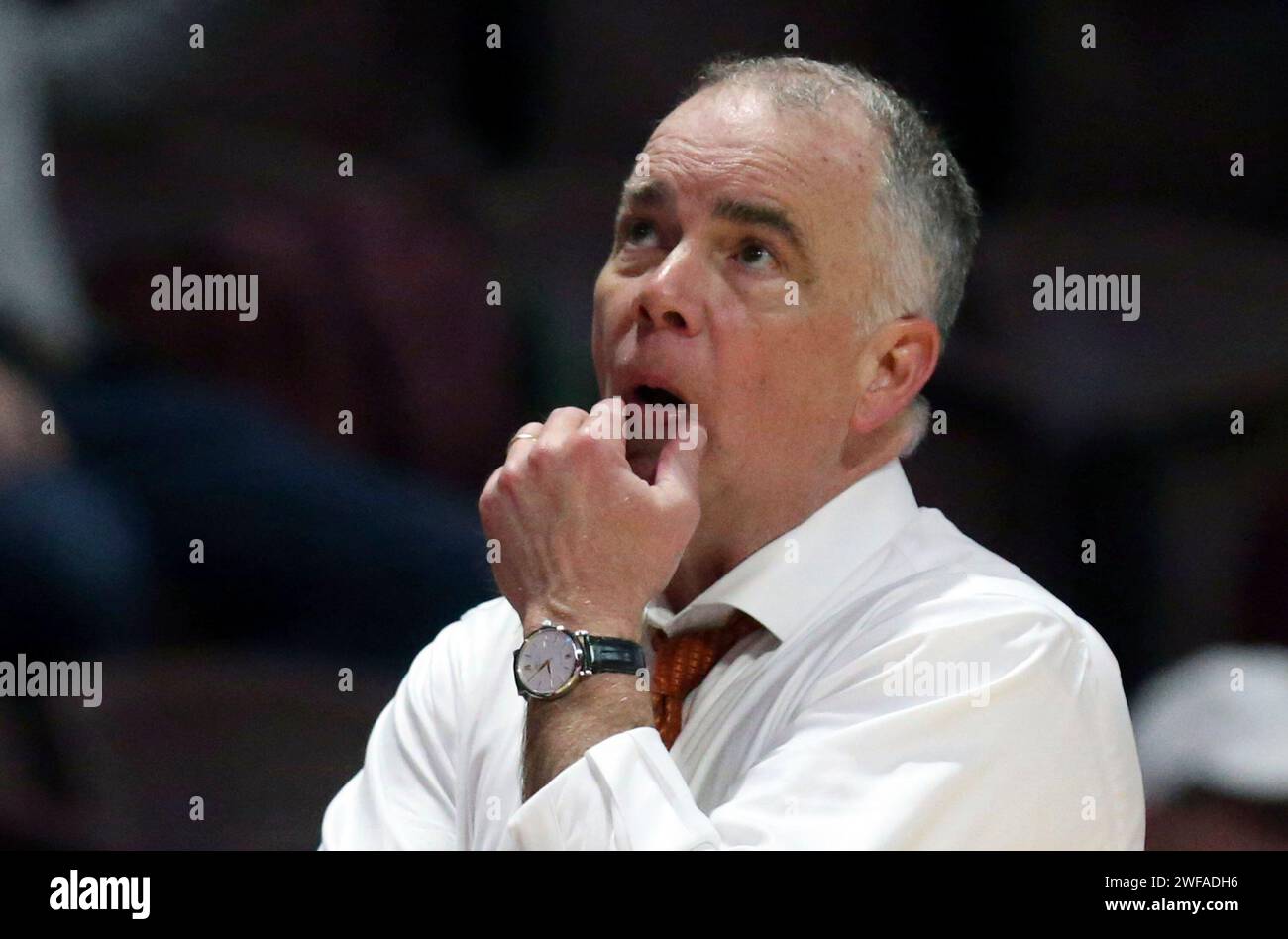 Virginia Tech head coach Mike Young looks at the scoreboard in the ...